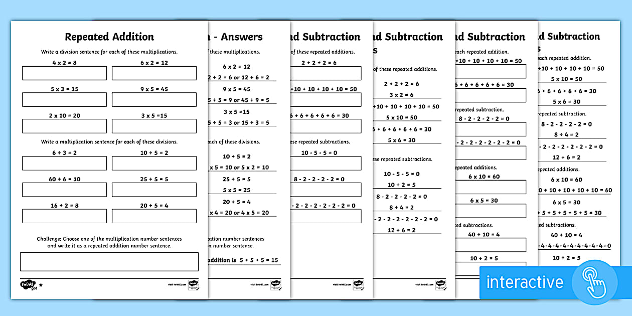 Year 2 Maths Repeated Addition and Subtraction Homework Worksheet ...