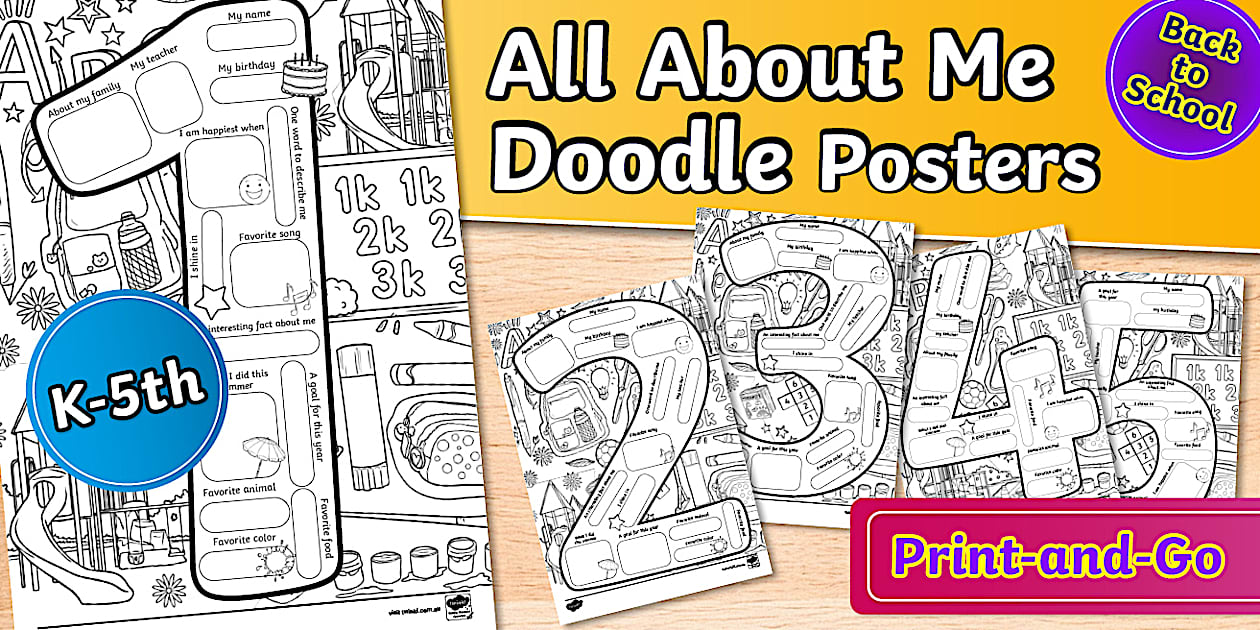 All About Me Doodle Posters for K-5th Grade - Twinkl