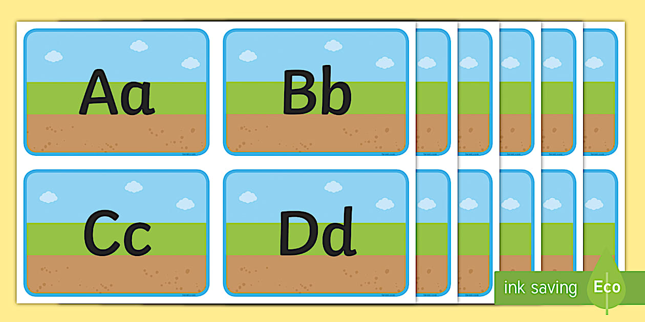 Ground Grass Sky Upper and Lowercase Alphabet Flashcards