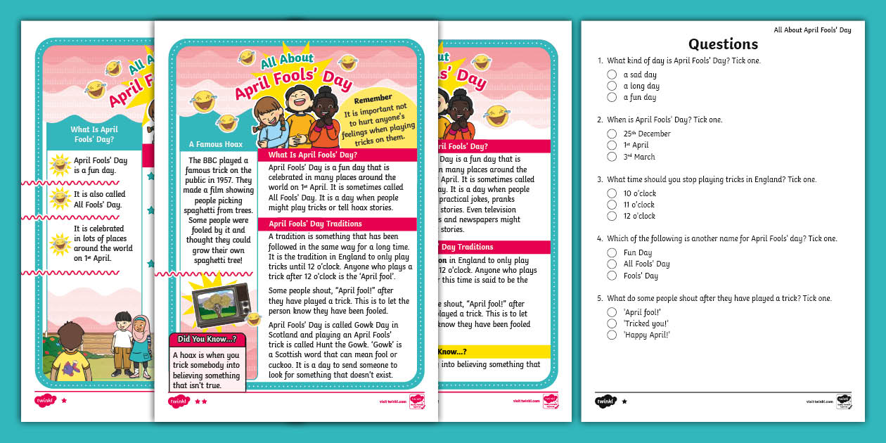 KS1 April Fools' Day Differentiated Reading Comprehension
