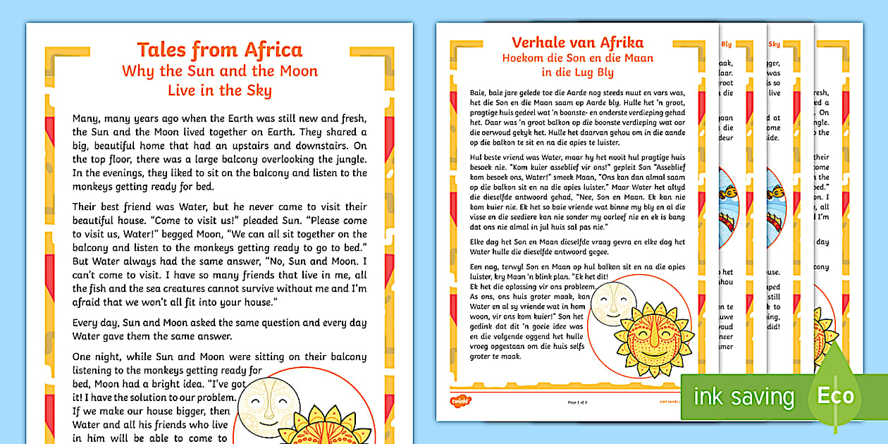 Tales from Africa: Why Sun and Moon Live in the Sky Story English/Afrikaans
