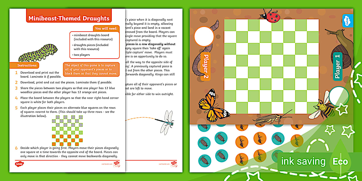 Minibeast-Themed Draughts (teacher made) - Twinkl