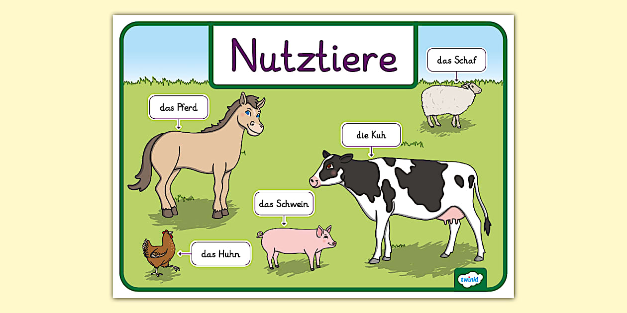 Nutztiere - Schild (professor feito) - Twinkl