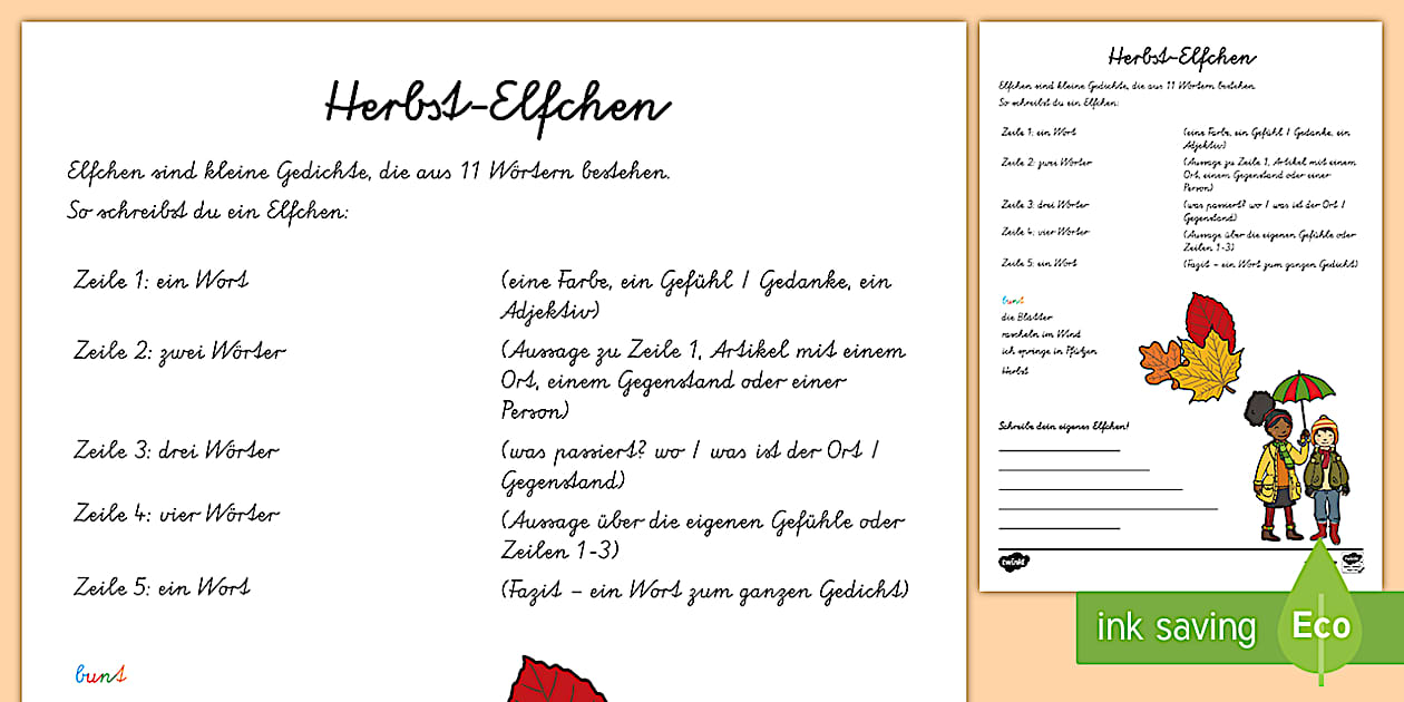 Black and White Herbst Elfchen Schreibvorlage (teacher made)