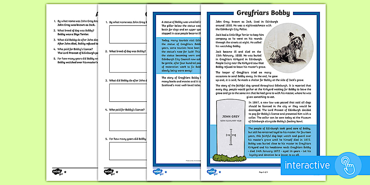 Greyfriars Bobby Differentiated Comprehension Go Respond Worksheet