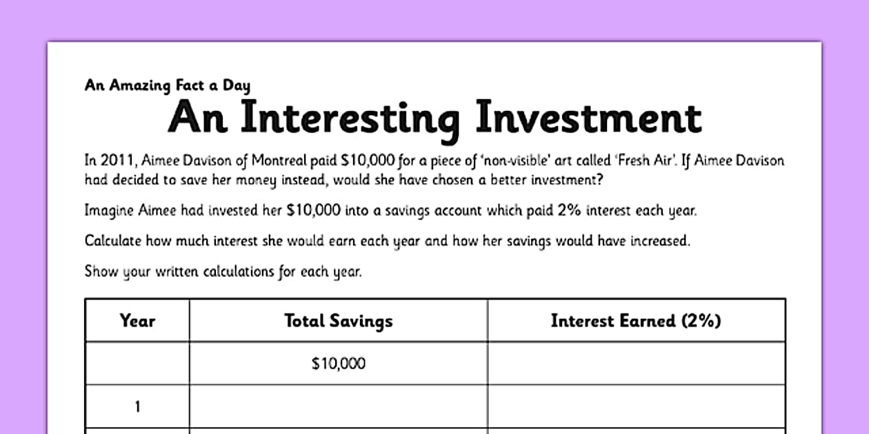 An Interesting Investment Worksheet / Worksheet - Twinkl