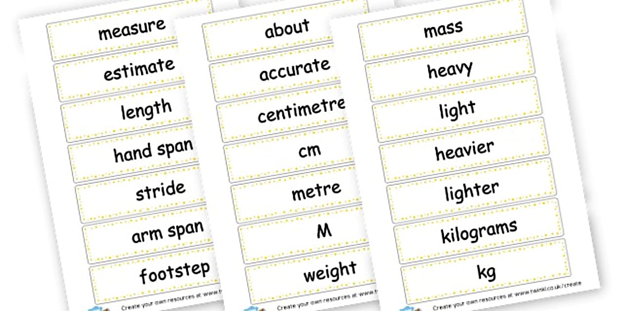 Measures Vocab KS1 Cards - Measurement (teacher made)