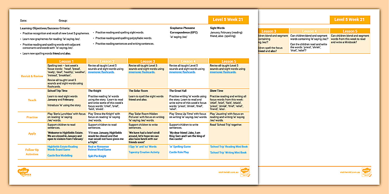 Level 5 Week 21 Lesson Plan