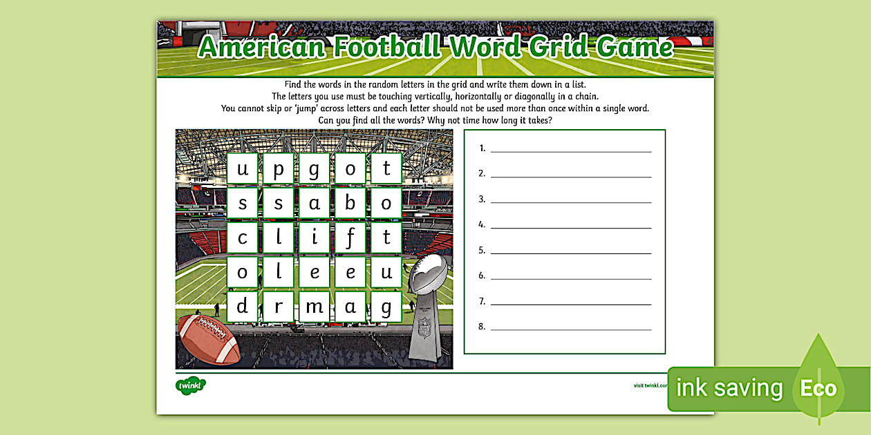 American Football Word Grid Game (teacher made) - Twinkl