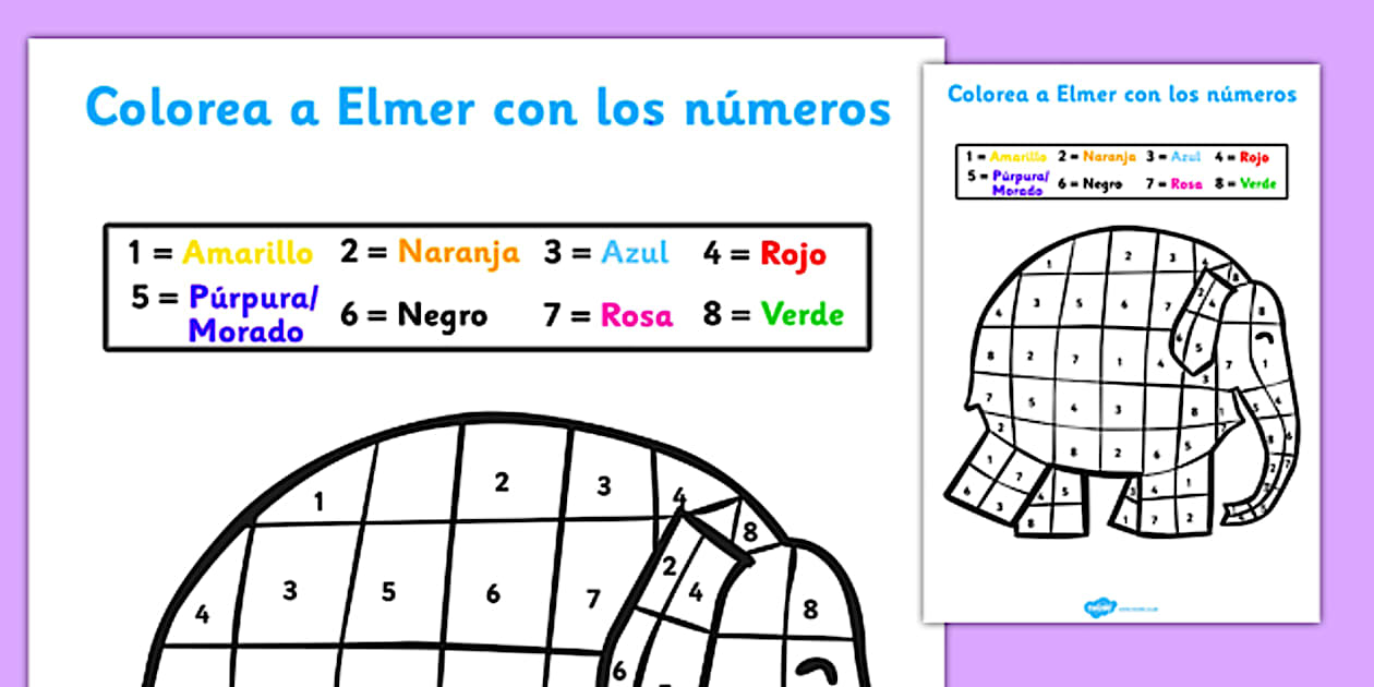 Editable Elmer Colour by Number Sheet Spanish - Twinkl