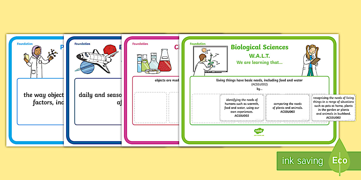 TAS Foundation Australian Curriculum Science Understandings WALT Display