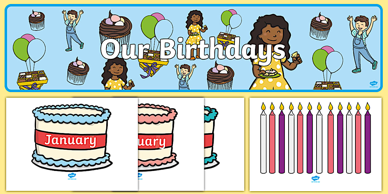 Cursive Editable Birthday Display Set (Cakes) - Twinkl