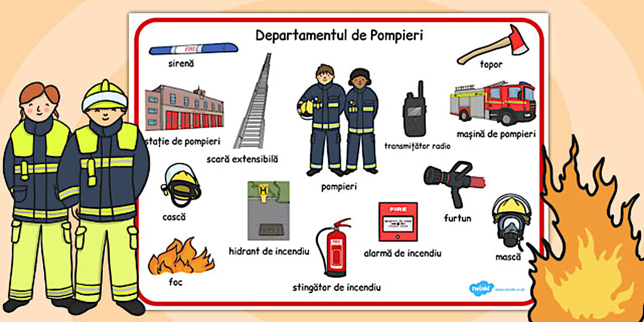 Brigada de pompieri - Planșă imagini și cuvinte - Twinkl