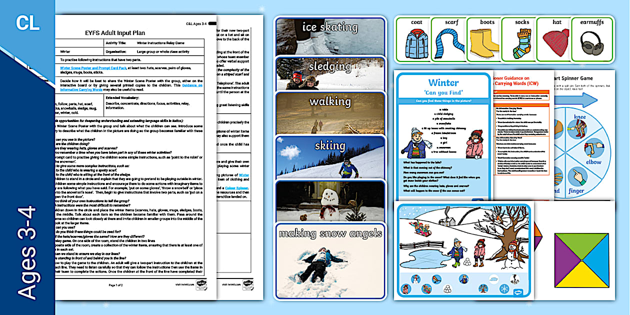 EYFS Winter Instructions Relay Game Adult Input Planning Pack