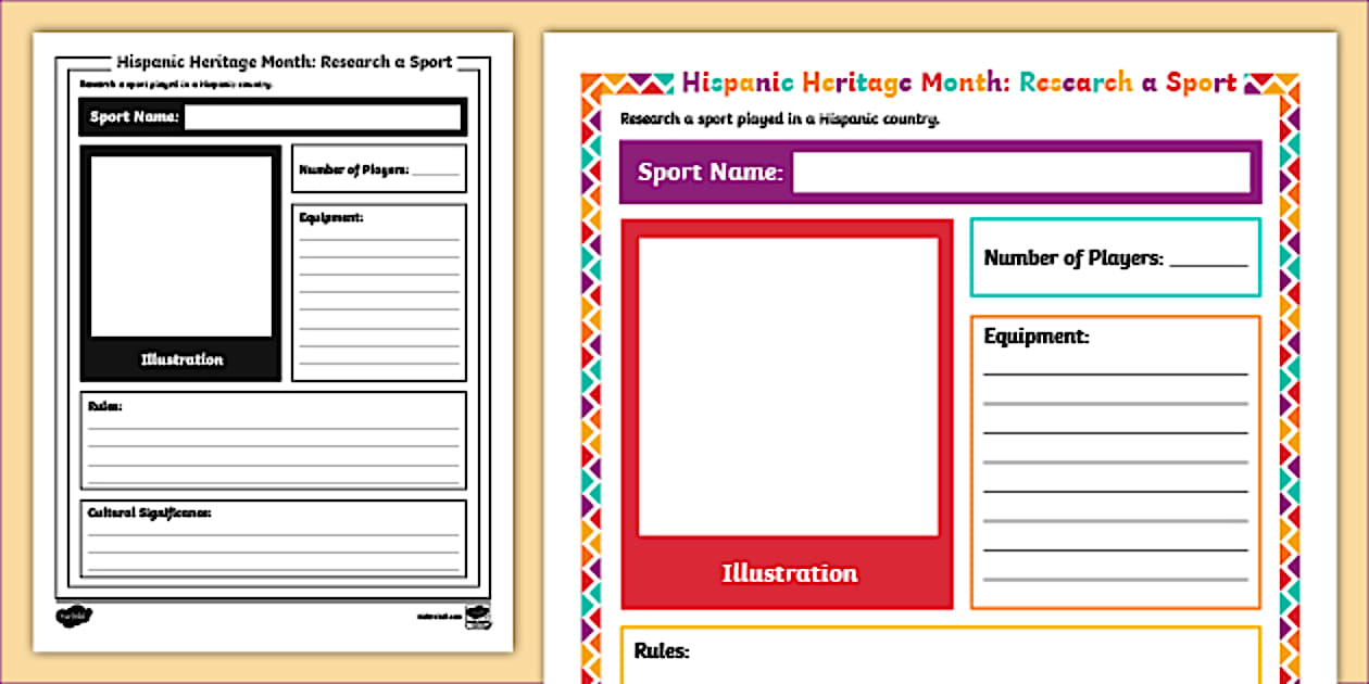 Editable Hispanic Heritage Month: Research a Sport Worksheet