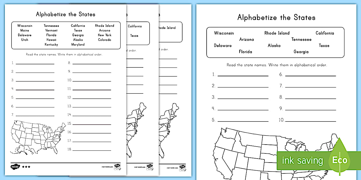 Alphabetize the States Differentiated Activity for 3rd-5th Grade