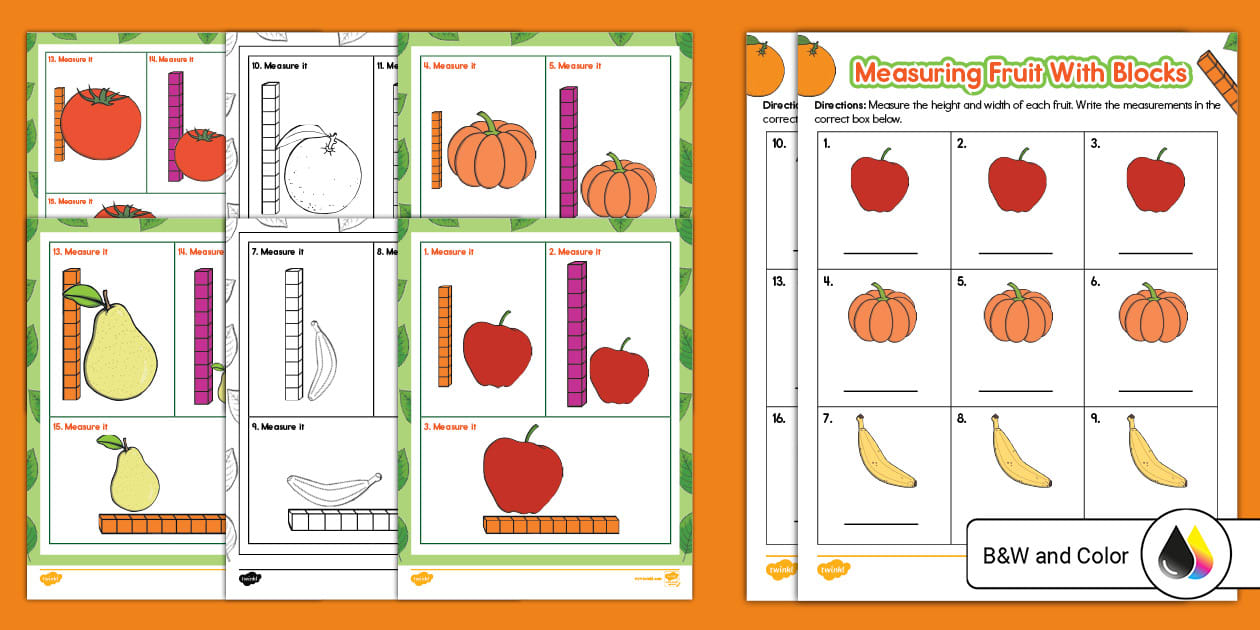 Measuring Fruit With Blocks Math Center Activity Pack