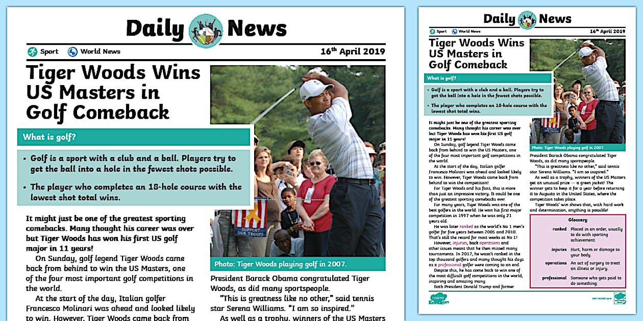UKS2 Golf Comeback Daily News Story - English