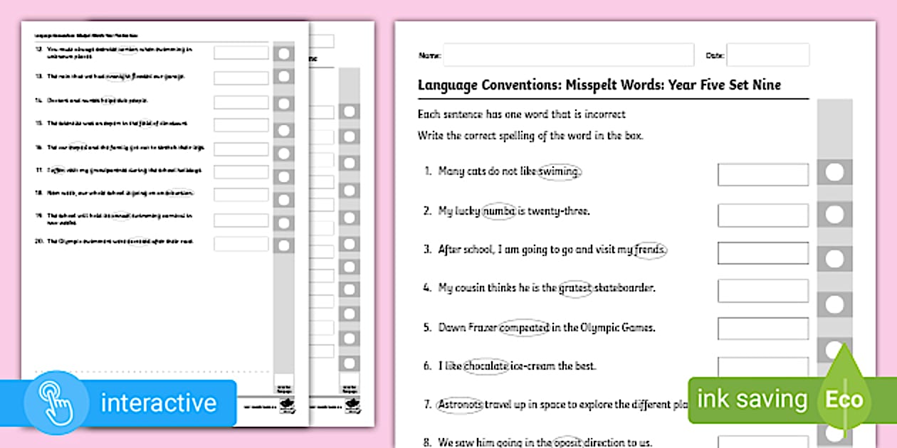 NAPLAN-Style English Example Tests - Set 9 Year 5 Language Conventions