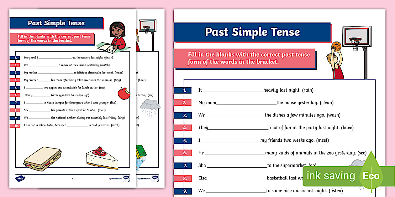 Latihan Bahasa Inggeris Past Simple Tense Worksheet - Twinkl