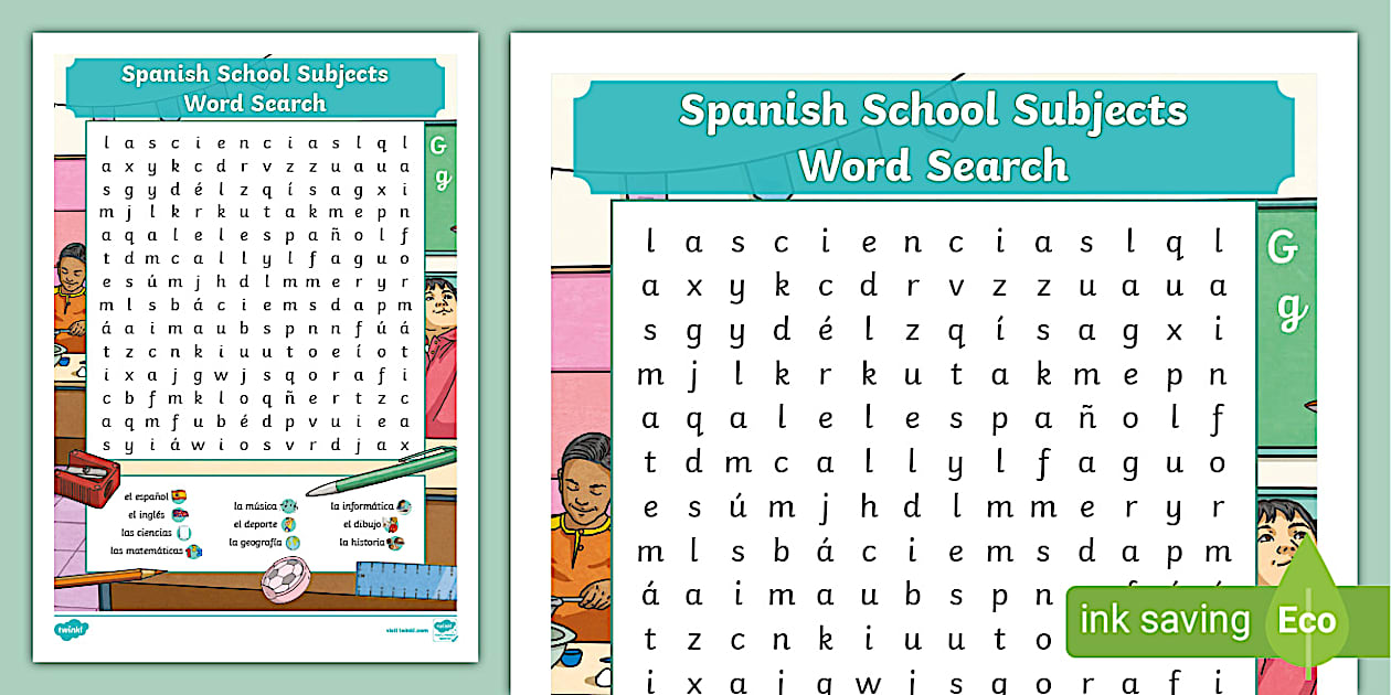 👉 Spanish School Subjects Word Search - Primary Resource