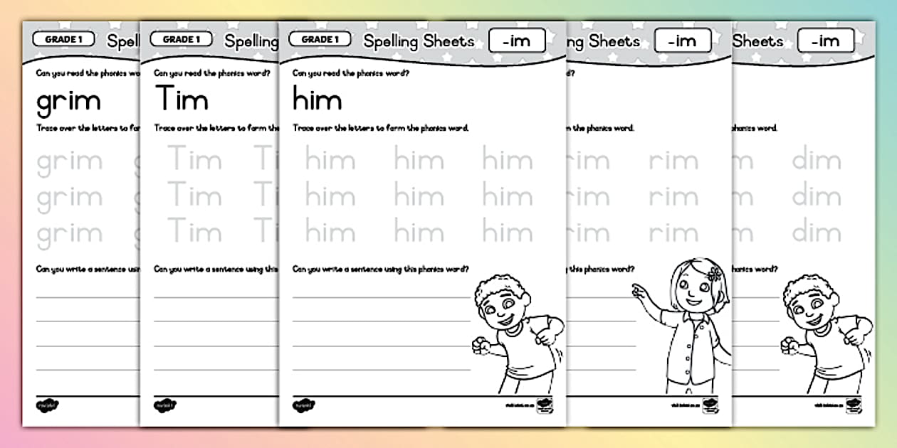 Grade 1 -im Spelling Sheets (teacher made) - Twinkl