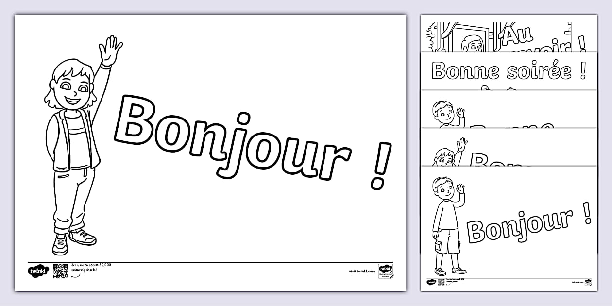 French Greetings Colouring Activity Sheets - Twinkl
