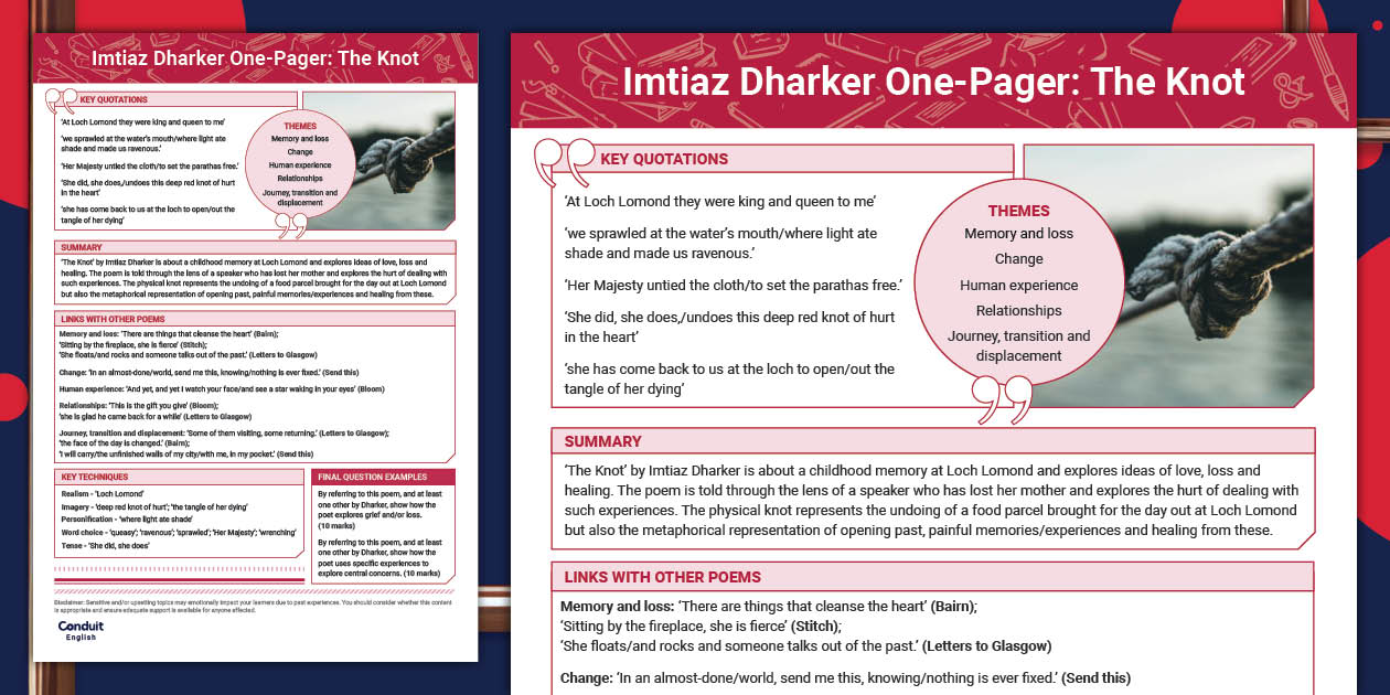 Imtiaz Dharker One-Pager: The Knot (Teacher-Made) - Twinkl