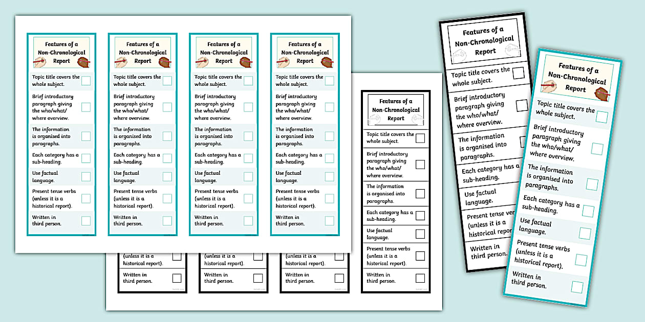 Non-Chronological Report Checklist Bookmark - Twinkl