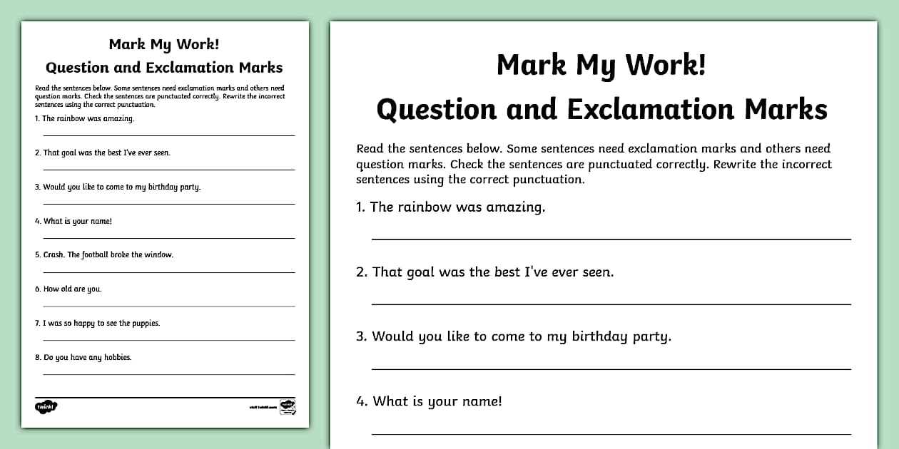 Question Marks and Exclamation Marks - Mark My Work - Twinkl