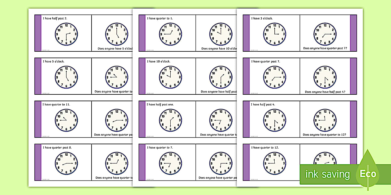 O'clock Half Past Quarter To Quarter Past Time Loop Cards- time, analogue