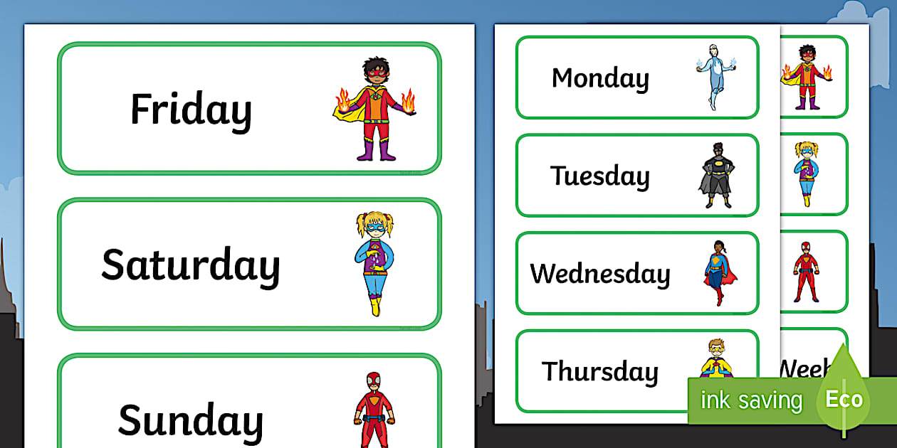 👉 Superhero-Themed Days of the Week Word Cards