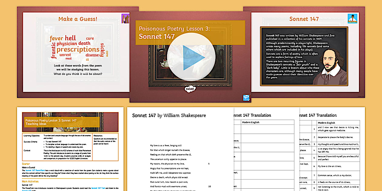 Editable Poisonous Poetry Lesson 3: Sonnet 147 - Twinkl