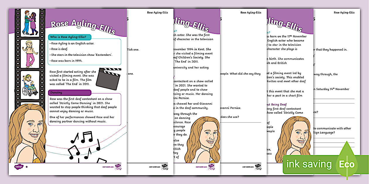 KS1 Rose Ayling-Ellis Differentiated Reading Comprehension Activity
