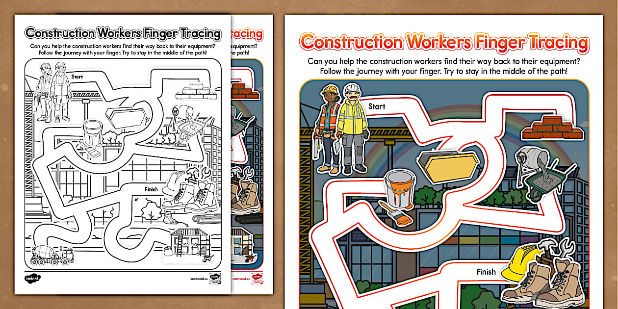 Construction Workers Finger Tracing Activity
