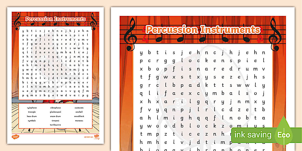Percussion Instruments Word Search (teacher made) - Twinkl