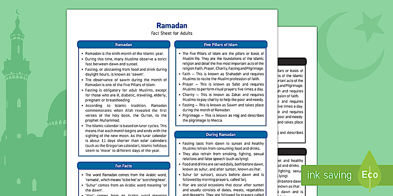 Ramadan Fact Sheet for Adults (teacher made) - Twinkl