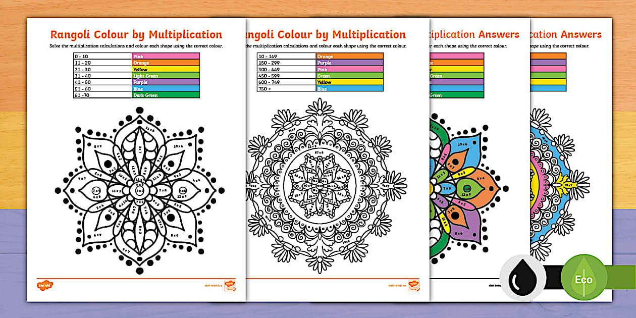 Diwali Rangoli - Colour by Multiplication - Twinkl