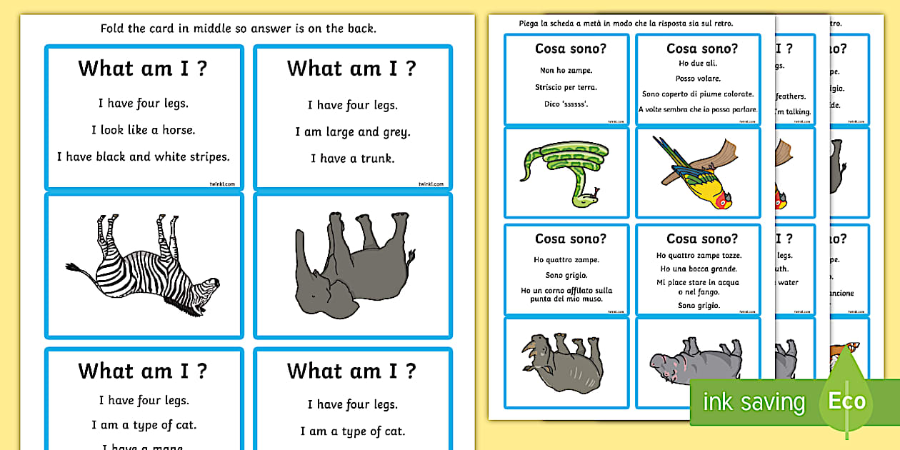 What Am I? Wild Animals Guessing Game English/Italian