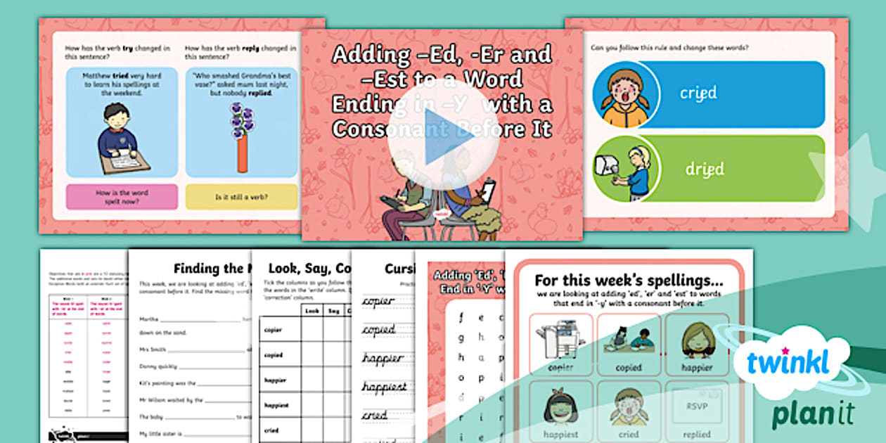 Adding ed, er, est to Words Ending with 'y' Spelling Pack
