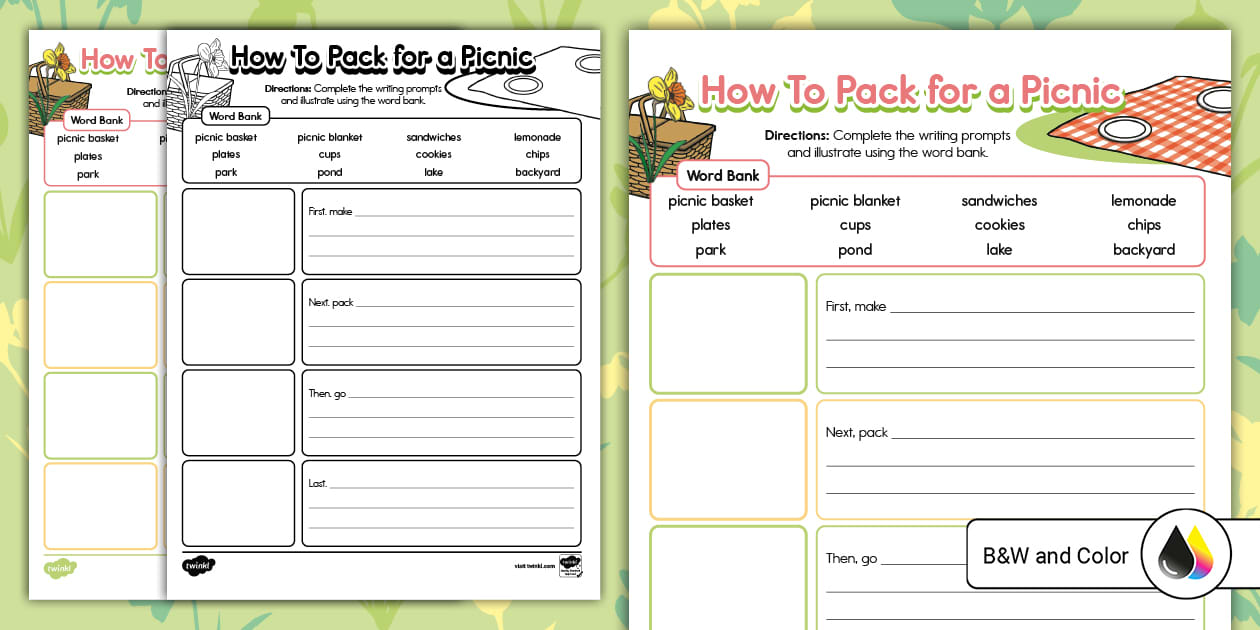 How To Pack for a Picnic Writing Prompt Worksheet - Twinkl