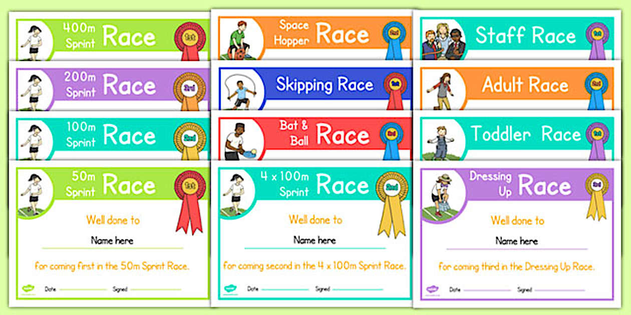 Editable Sports Day Race Certificates Pack
