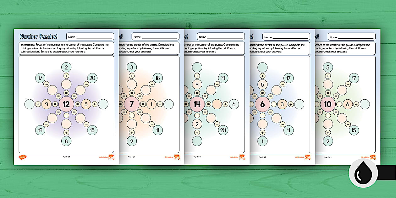 Adding and Subtracting up to 20 Puzzle Worksheets - Twinkl