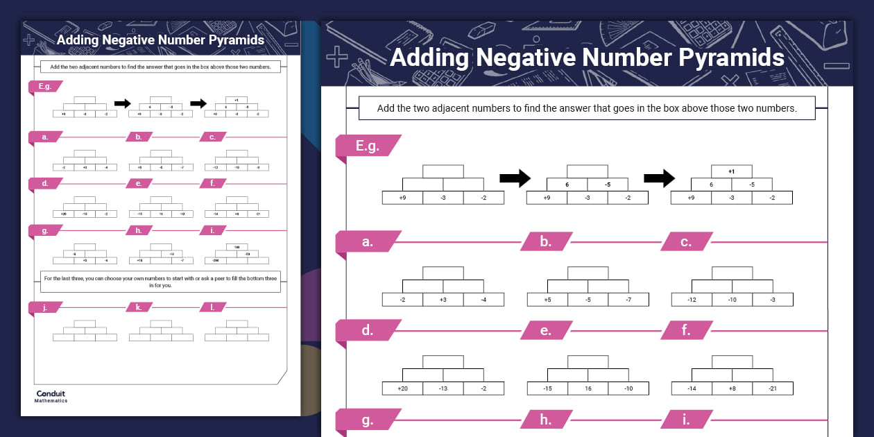 Adding Negative Numbers Pyramids (teacher made) - Twinkl