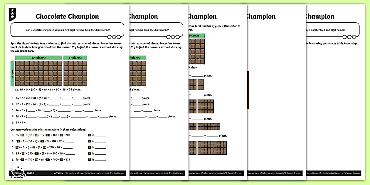 Using Partitioning Strategy to Multiply Worksheets - Twinkl