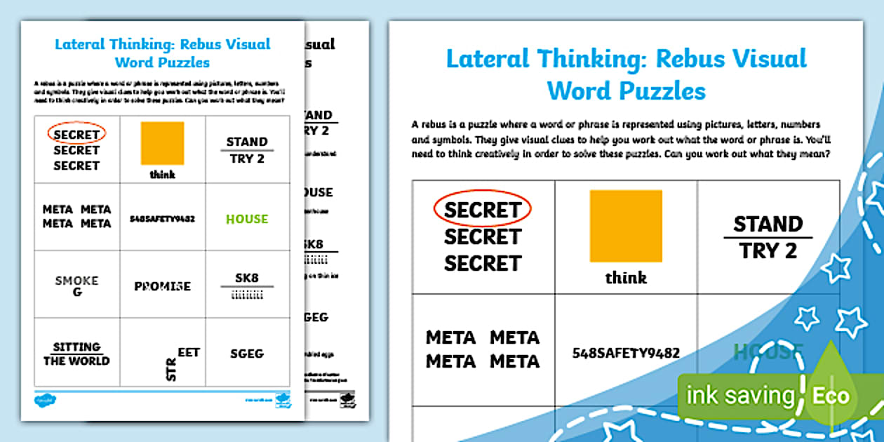 Lateral Thinking: Rebus Visual Word Puzzles (teacher made)