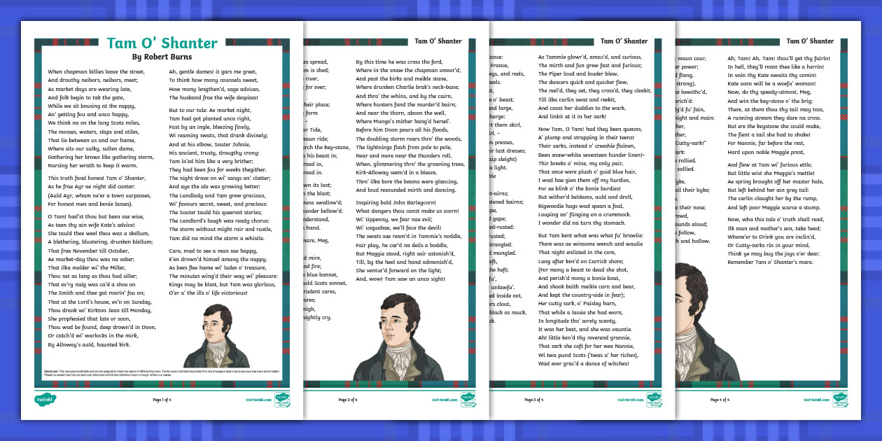 Editable Tam O' Shanter Robert Burns Poem (teacher made)