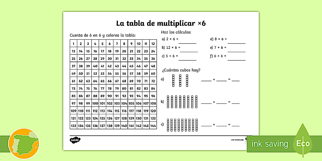 Ficha de actividad: La tabla de multiplicar x6 - Twinkl