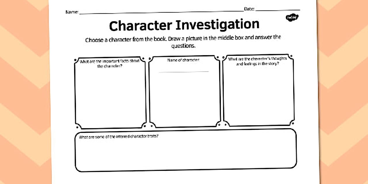 Character investigation comprehension worksheet - comprehension