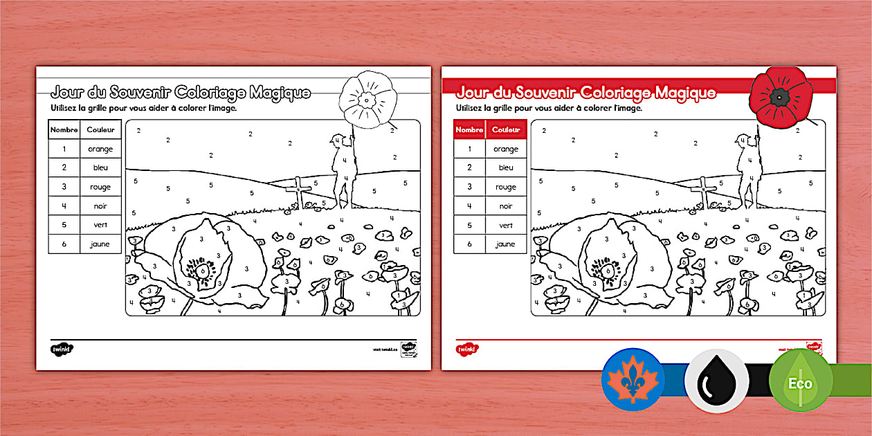 Remembrance Day Colour by Number Activity in French | Twinkl